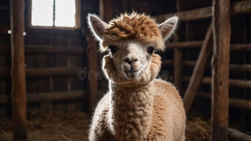 A Close-up of a Friendly Alpaca in a Rustic Barn Setting Stock ...