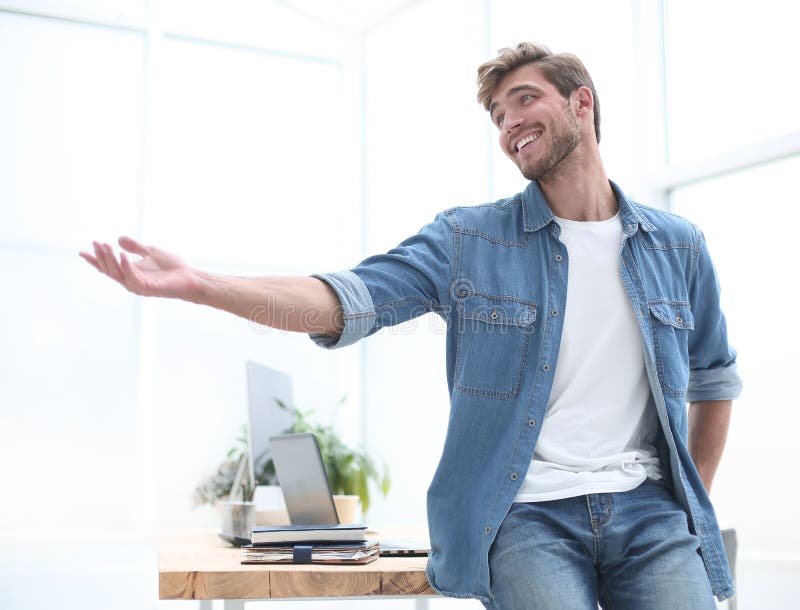 Friendly Young Entrepreneur Inviting To His Office Stock Image - Image ...