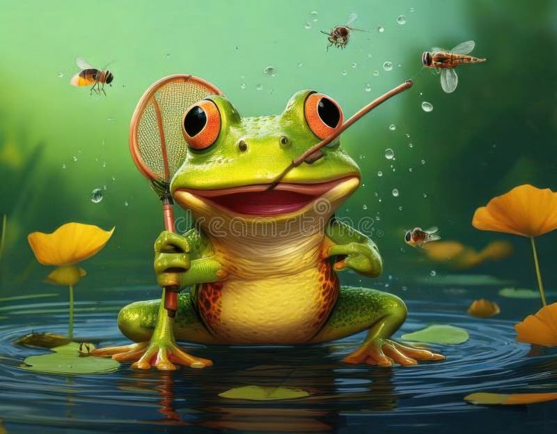 Close Up Frog Catching Flies Stock Illustration - Illustration of sharp ...