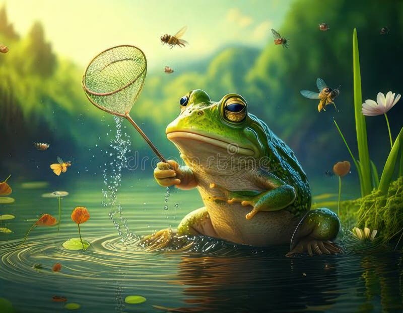 Close Up Frog Catching Flies Stock Illustration - Illustration of ...