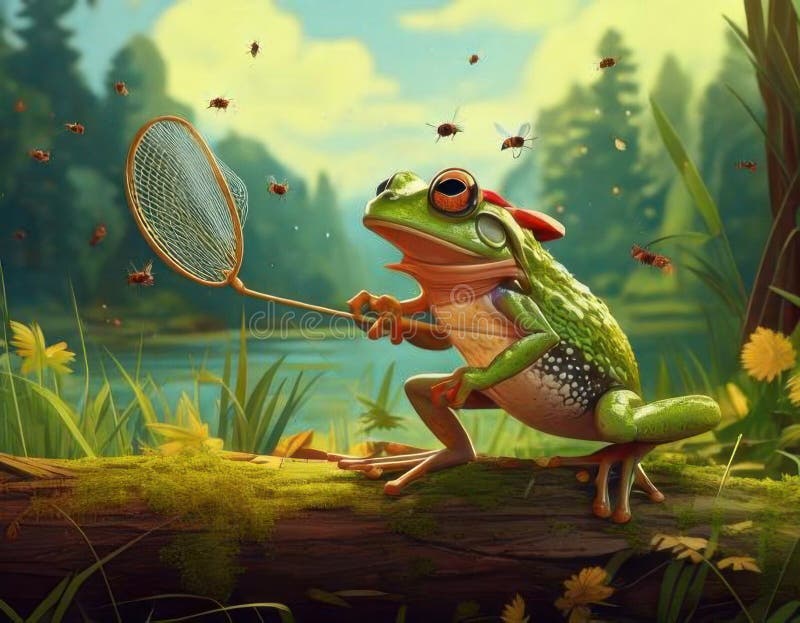 Close Up Frog Catching Flies Stock Illustration - Illustration of closeup, nature: 361636478