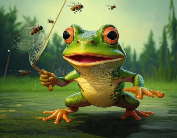 Close Up Frog Catching Flies Stock Illustration - Illustration of ...