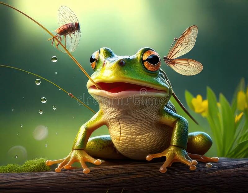 Close Up Frog Catching Flies Stock Illustration - Illustration of ...