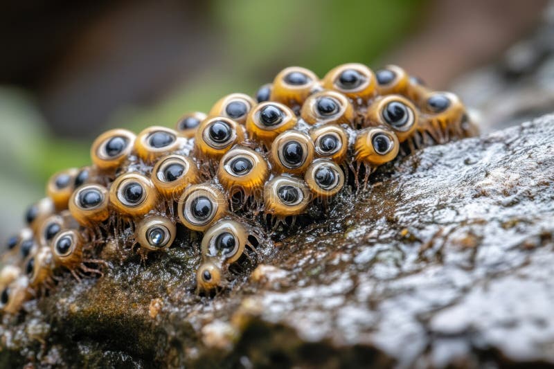 Cluster of Frog Eggs with Visible Embryos on a Wet Rock Surface, AI ...