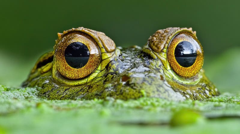 Close-up of Frog Eyes Emerging from Water with Reflective Detail Stock ...
