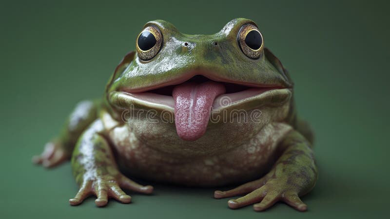A Close-up of a Frog with Its Tongue Extended, Ready To Catch Prey or ...