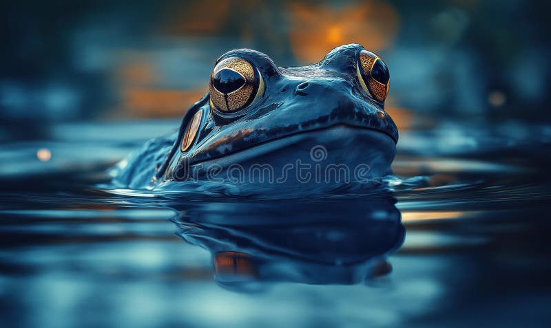 Close-up of a Frog in Water with Striking Golden Eyes and Serene ...