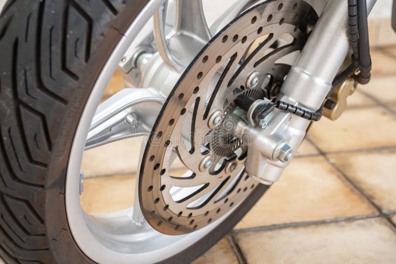 Disk Brake System on a Motorcycle, Close Up Stock Photo - Image of ...