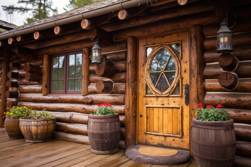 Close-up of the Front Door of a Log Cabin with Rustic Hardware Stock ...