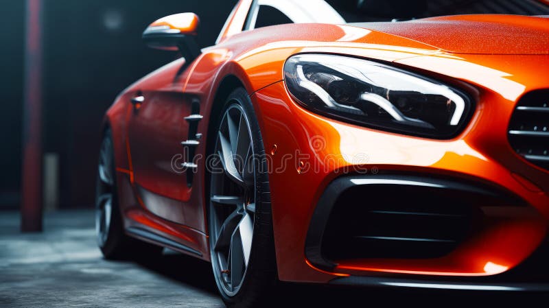 Close Up of the Front End of Car with Bright Orange Paint Job ...