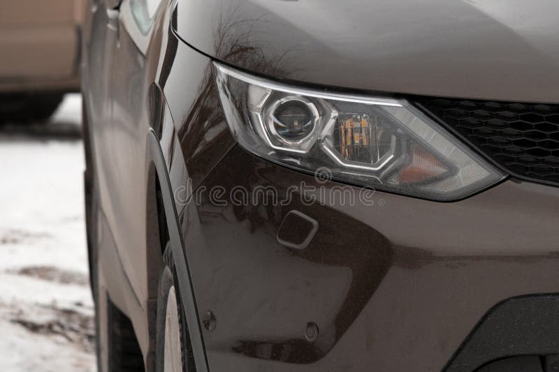 Close Up of Front Headlights of Modern Car. Optical Light Stock Image ...