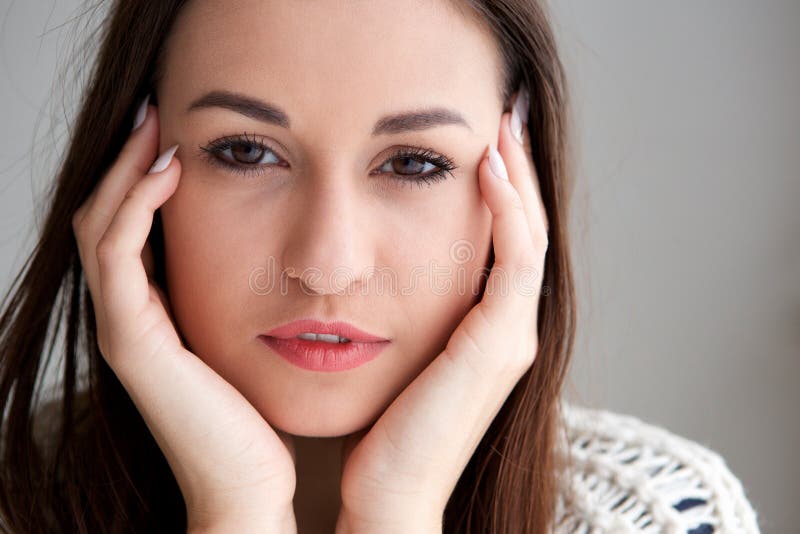 Front Portrait Of Young Woman Staring Stock Photo - Image of ... Front Portrait Of Young Woman Staring Stock Photo - Image of ...