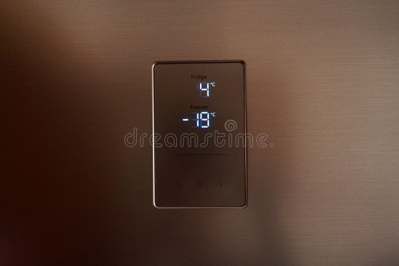 Close Up of the Front Temperature Panel of a Gray Fridge Stock Image ...