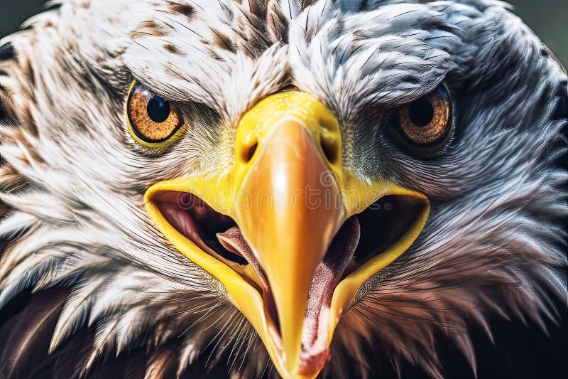 Close-up Front View of an Eagle S Head with Its Beak Open and the Bird ...