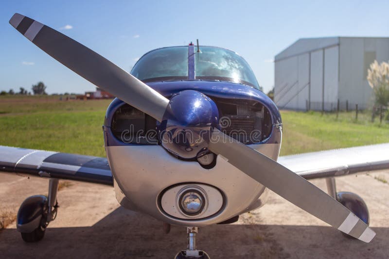 Close-up Front View of Engine and Propeller of Single-engine Light ...