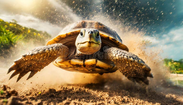Front View of a Fast Turtle Running at Full Speed - Generative Ai Stock ...