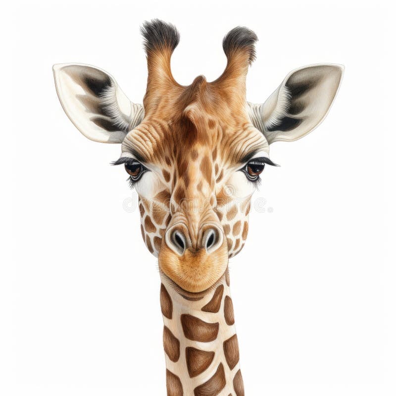 Close-up Flat Drawing of Giraffe on White Background Stock Illustration ...