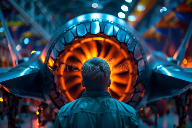 Close-up Front View of Jet Fighter Engine. Running Aircraft Engine ...