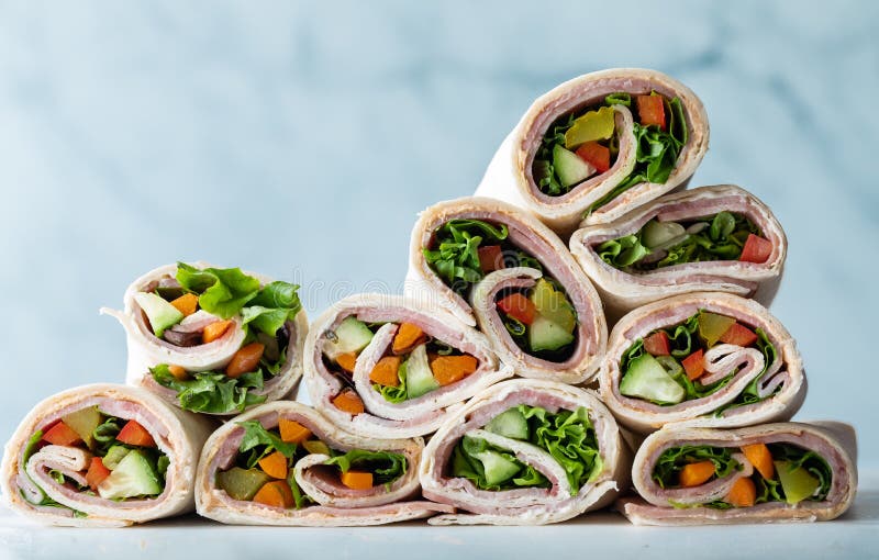 Close Up Front View of a Pile of Freshly Made Wraps, Ready for Eating ...
