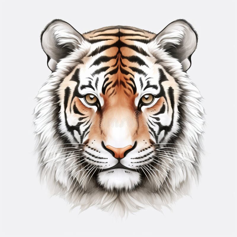 White Tiger Front View Isolated on White Background Stock Illustration ...