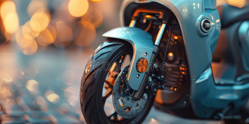 Close Up of the Front Wheel of a Blue Electric Scooter Stock ...