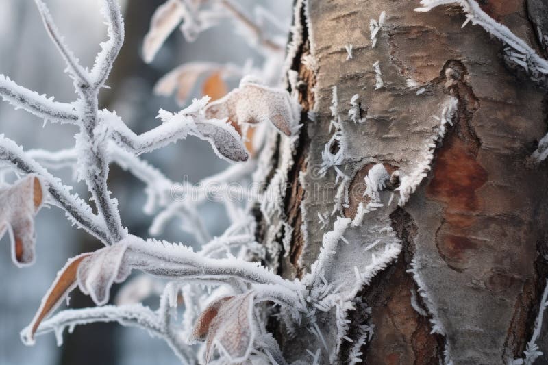 Close-up of Frost-covered Tree Bark Stock Illustration - Illustration ...