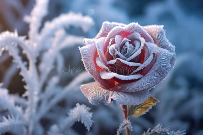 Close-up of a Frosted Flower with Delicate Ice Crystals Stock ...
