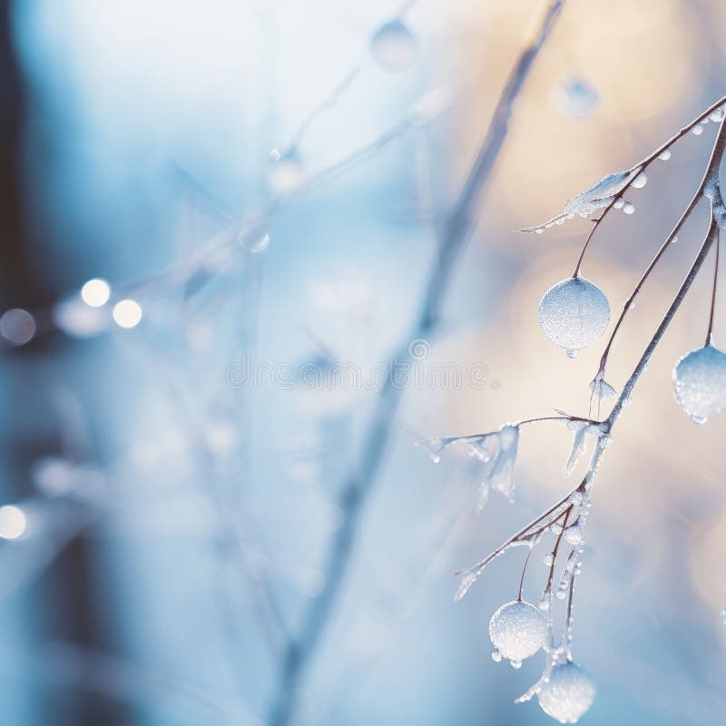A Close Up of Frosty Berries on a Tree Branch Stock Illustration ...
