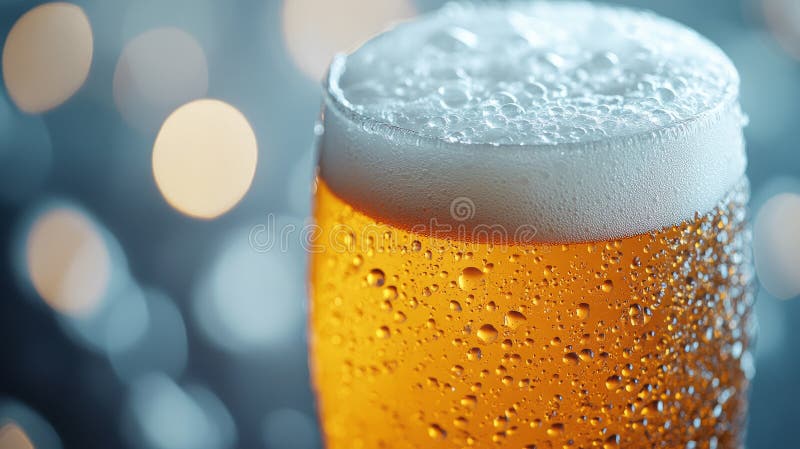 Close-up of a Frothy Beer Glass, Sparkling Bubbles. Stock Image - Image ...