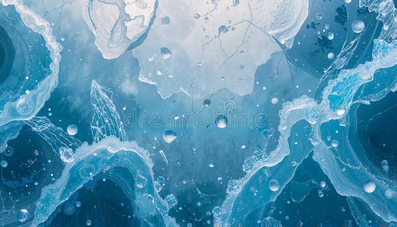 Close-up of Frozen Ice Texture with Bubbles in a Blue Color Palette for ...