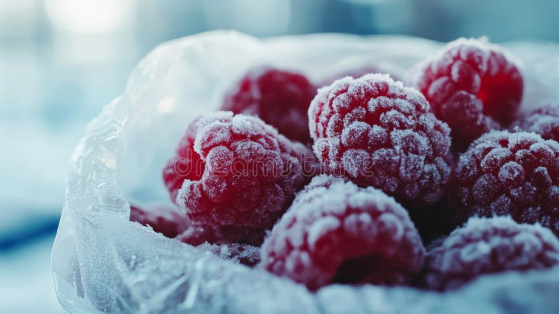 Close-up of Frozen Raspberries in a Plastic Bag Stock Illustration ...