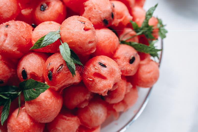Close Up of Fruit Salad of Watermelon in a Glass Sundae Dish. Stock ...