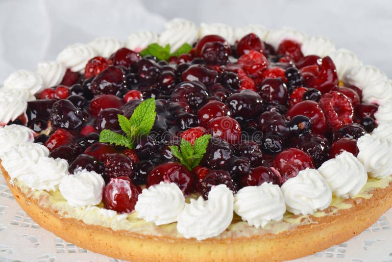 Close Up of Fruit Tart with Fresh Raspberry Stock Image - Image of ...