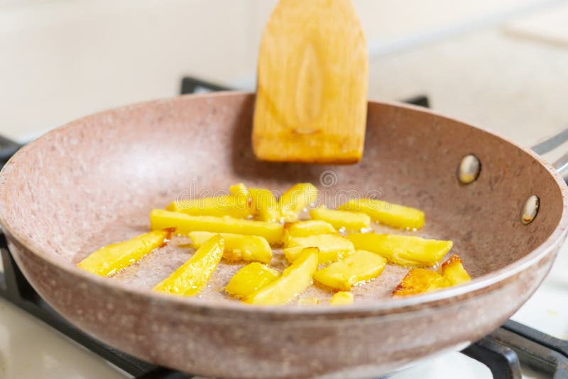 A Close Up Fry Cook Potato on the Pan Stock Photo - Image of potato ...