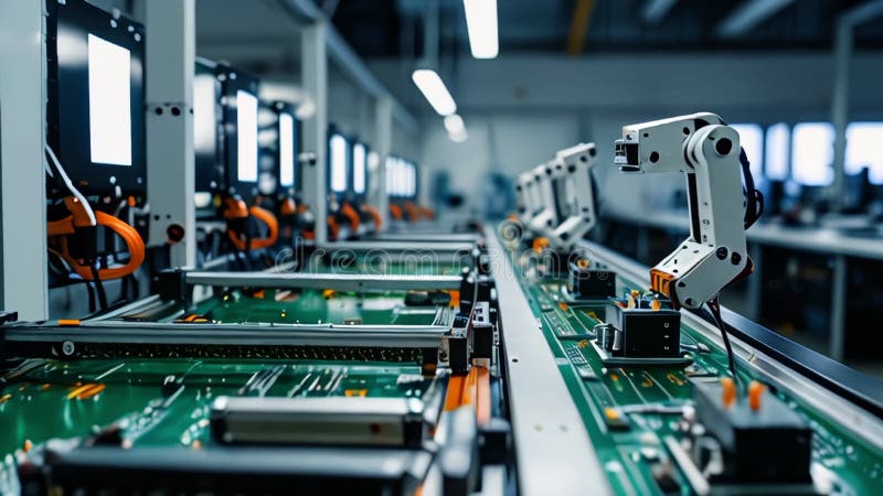 Close Up of Fully Automated PCB Assembly Line Equipped with Advanced ...