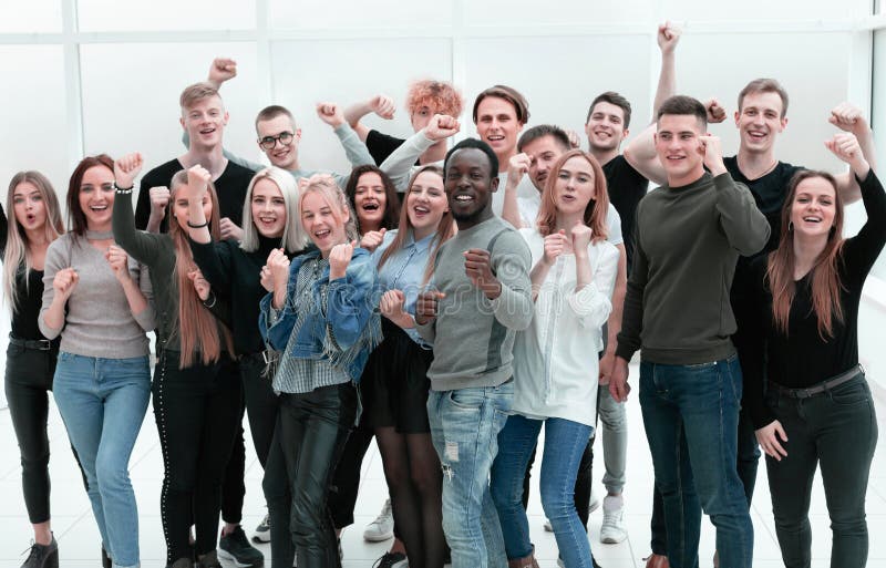 Close Up. a Fun Group of Friends Standing Together Stock Image - Image ...