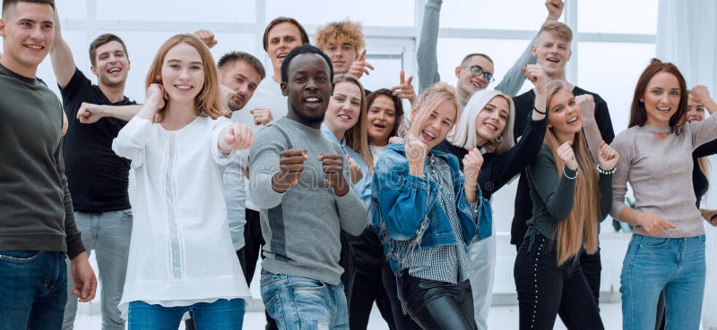 Close Up. a Fun Group of Friends Standing Together Stock Image - Image ...