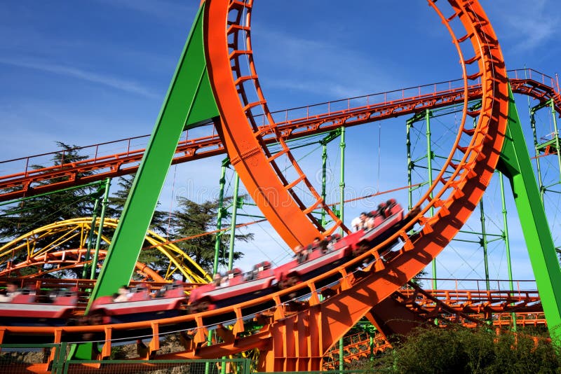 Close-up of a Fun Roller Coaster Ride. Extreme Outdoor Recreation Stock ...