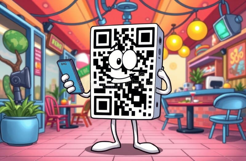Close Up Funny Cartoon of a QR Code at 20-1-2025 Stock Illustration ...