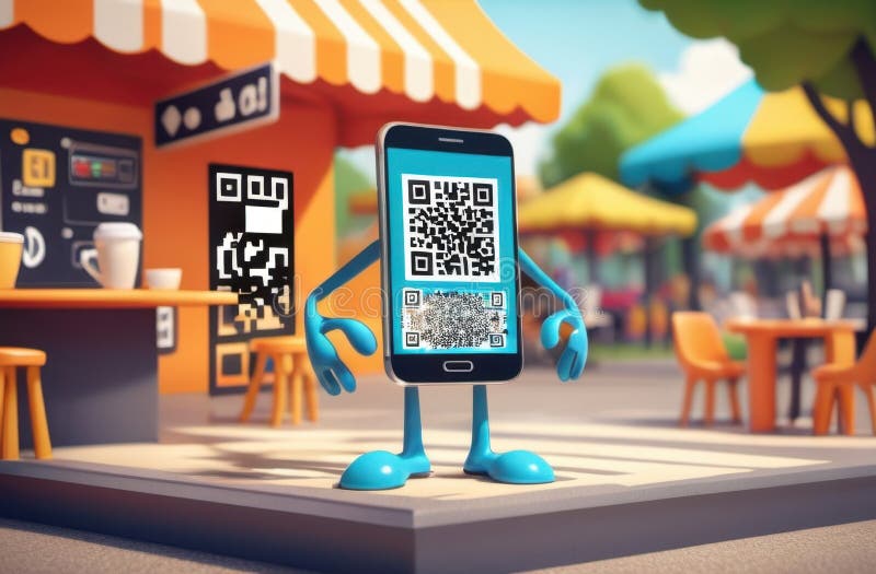 Close Up Funny Cartoon of a QR Code at 20-1-2025 Stock Illustration ...