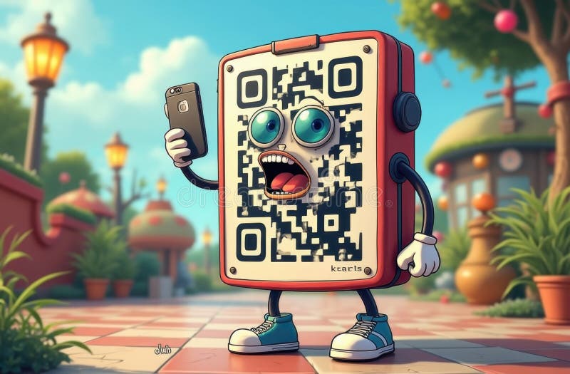 Close Up Funny Cartoon of a QR Code at 20-1-2025 Stock Illustration ...