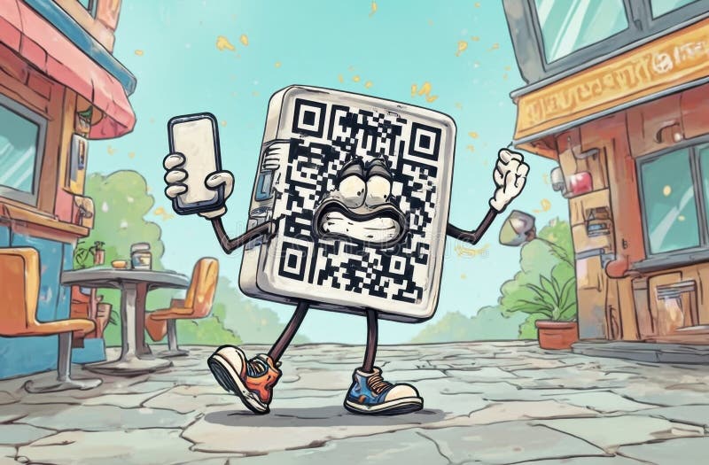 Close Up Funny Cartoon of a QR Code at 20-1-2025 Stock Illustration ...