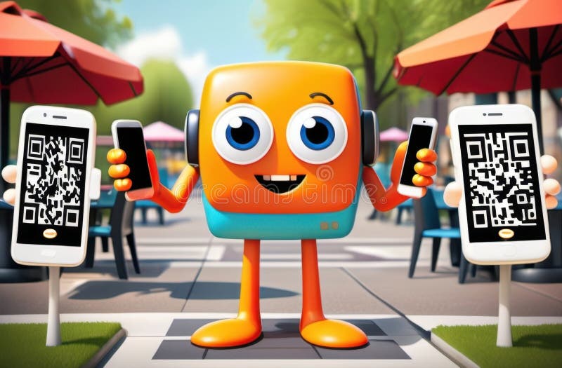 Close Up Funny Cartoon of a QR Code at 20-1-2025 Stock Illustration ...