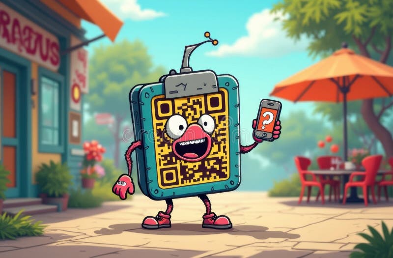 Close Up Funny Cartoon of a QR Code at 20-1-2025 Stock Illustration ...