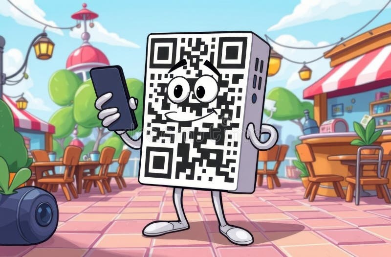 Close Up Funny Cartoon of a QR Code at 20-1-2025 Stock Illustration ...