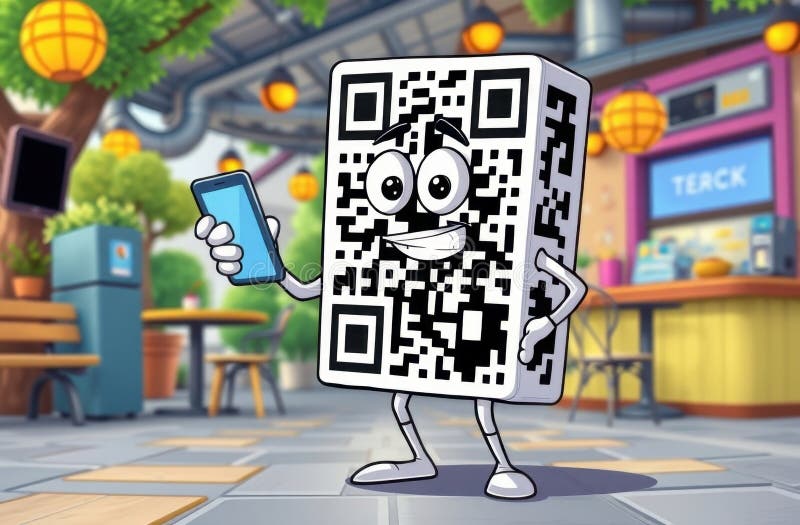 Close Up Funny Cartoon of a QR Code at 20-1-2025 Stock Illustration ...