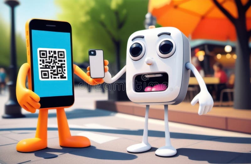 Close Up Funny Cartoon of a QR Code at 20-1-2025 Stock Illustration ...