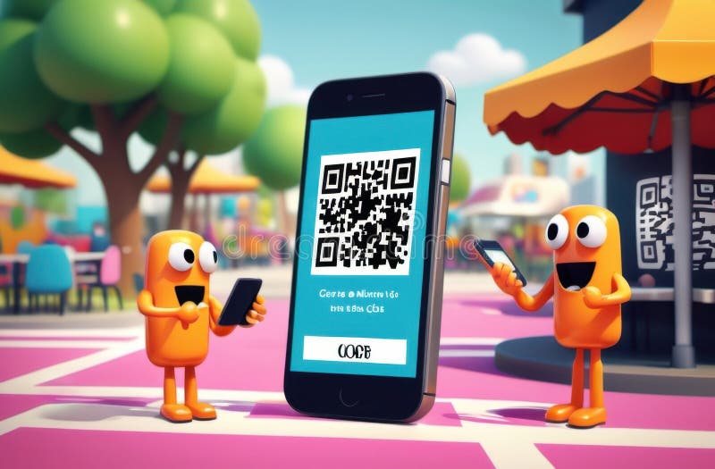 Close Up Funny Cartoon of a QR Code at 20-1-2025 Stock Illustration ...