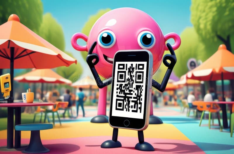 Close Up Funny Cartoon of a QR Code at 20-1-2025 Stock Illustration ...