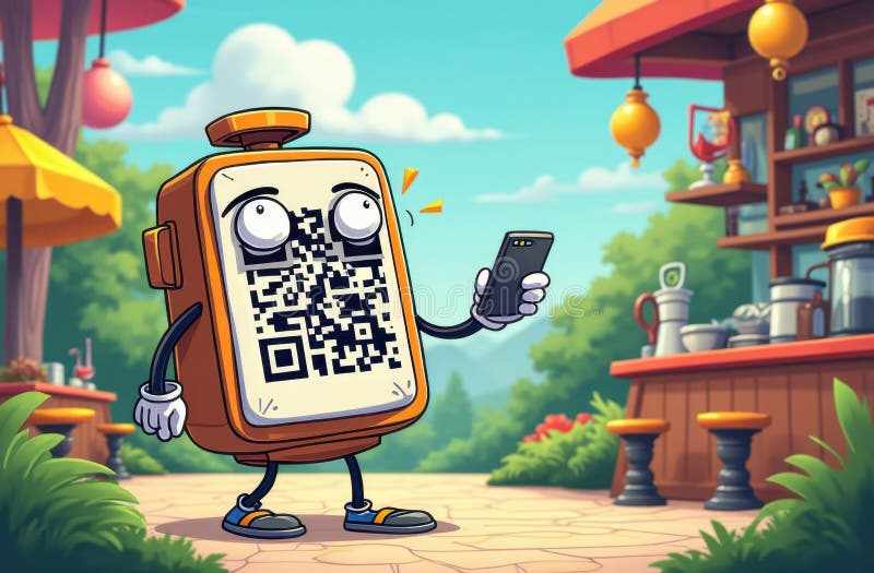 Close Up Funny Cartoon of a QR Code at 20-1-2025 Stock Illustration ...
